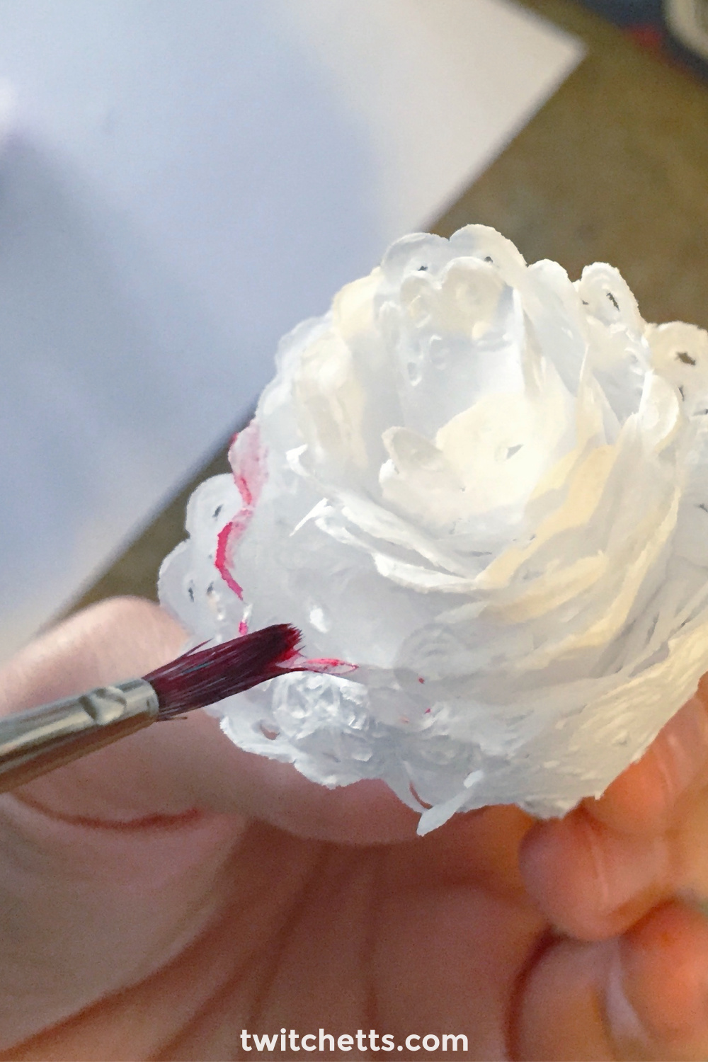 How to make paper doily flowers: an easy rose craft - Twitchetts