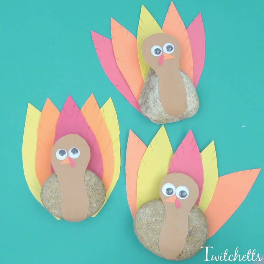 How to make a fun turkey rock craft using construction paper - Twitchetts