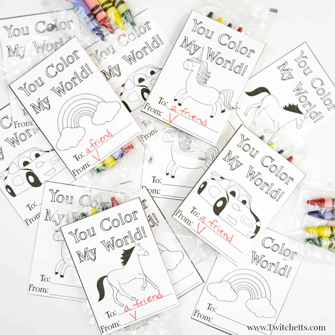 Printable Valentine's Day Cards to Color ~ You Color My World!