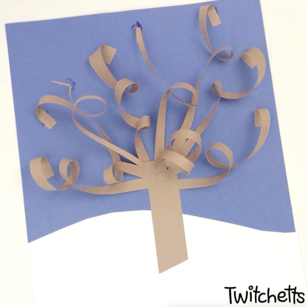 How to make a 3D winter tree craft with construction paper - Twitchetts