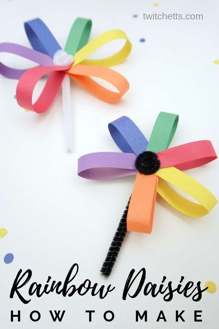 How to make an easy paper daisy using rainbow colors! - Twitchetts