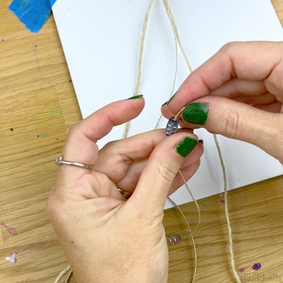 How to make a hemp choker necklace with square knots and beads